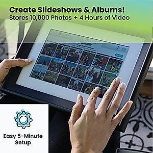 PhotoSpring 10in WiFi Digital Picture Frame, Family Can Send Photos from Anywhere via Email, App, or Web, Easy Touchscreen Setup, 1280x800 Display, Plays Videos, White