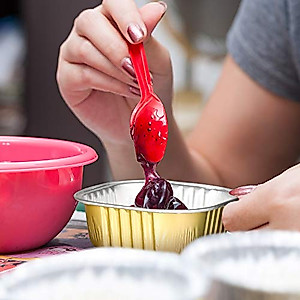 Geiserailie 40 Sets Square Aluminum Foil Cake Pan 130 ml/ 4.4 Ounces Mini Disposable Dessert Cupcake Cup Pan with Lids Flan Baking Cups for Wedding Birthday Party(Golden)