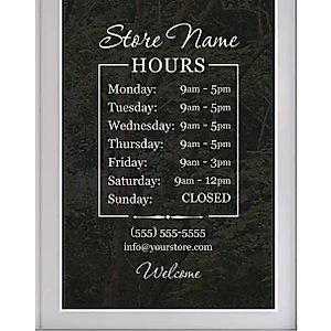 Store Company Business Hours Fully Custom Personalized Glass Door Window Storefront Professional Sign Decal Stencil