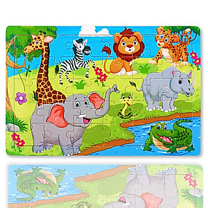 Puzzles for Kids Ages 3-5, 6 Pack Wooden Jigsaw Puzzles for Toddlers 30 Pieces Preschool Educational Learning Toys Set for Boys and Girls