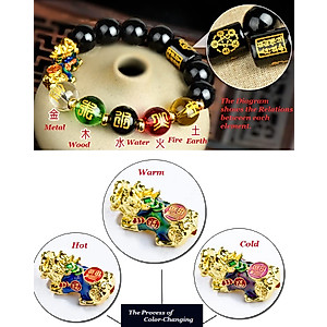 LOTONJT Feng Shui Wealth Bracelet Five Element Five Gods of Wealth Pixiu Bracelet Chinese Antique Style Metaphysical Jewelry Vietnamese Gold Pi Yao Crystal Bracelet,Style a