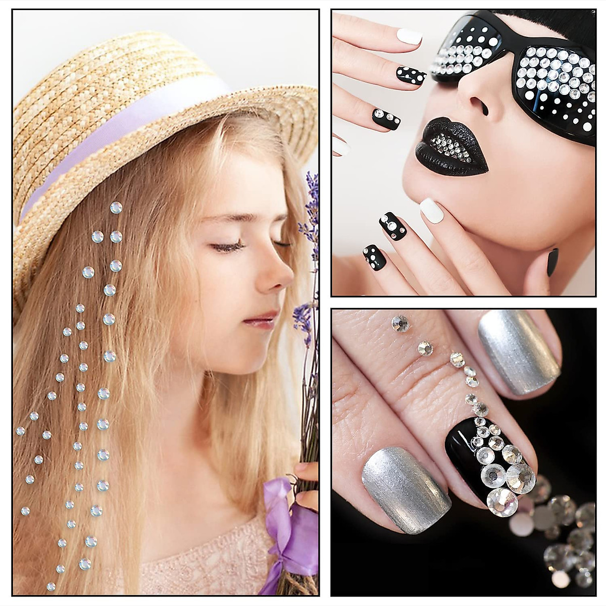 1320 Pcs 8 Sheets Rhinestone Stickers 3/4/5/6 mm Hair Gems Self Adhesive Face Rhinestones Gems Jewels for Halloween Decorations Makeup Hair Body