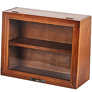 2-Tier Mini Display Cabinet - Wooden Storage Display Organizer with Dust Free Door - Bi-Level Rack & Wood Storage Box for Desk, Table Top or Counter Display - Small Organizing Cabinet for Desktop