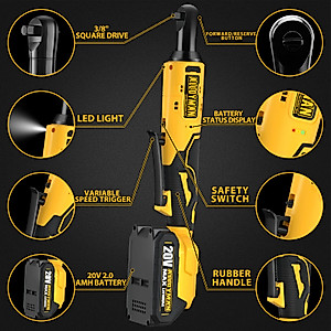 Alloyman 2 X 20V Power Ratchet Wrench Kit, 450 RPM 3/8 Inch Cordless Electric Ratchet Wrench with Variable Speed Trigger, 7 Sockets, 1/4" Adapter & 1-Hour Fast Charger