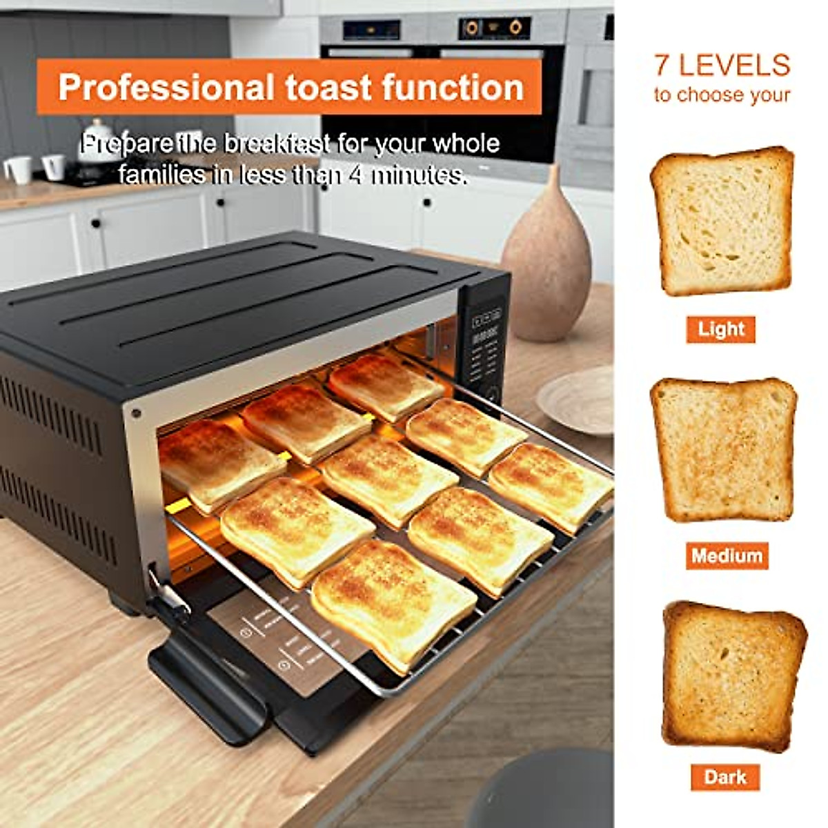 Air Fryer Toaster Oven Combo - Fabuletta 10-in-1 Countertop Convection Oven 1800W, Flip Up & Away Capability for Storage Space, Oil-Less Air Fryer Oven Fit 12" Pizza, 9 Slices Toast, 5 Accessories