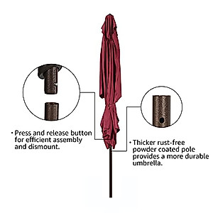 COBANA 6.6 x 9.8ft Rectangular Patio Umbrella, Outdoor Table Market Umbrella with Push Button Tilt/Crank, Dark Red