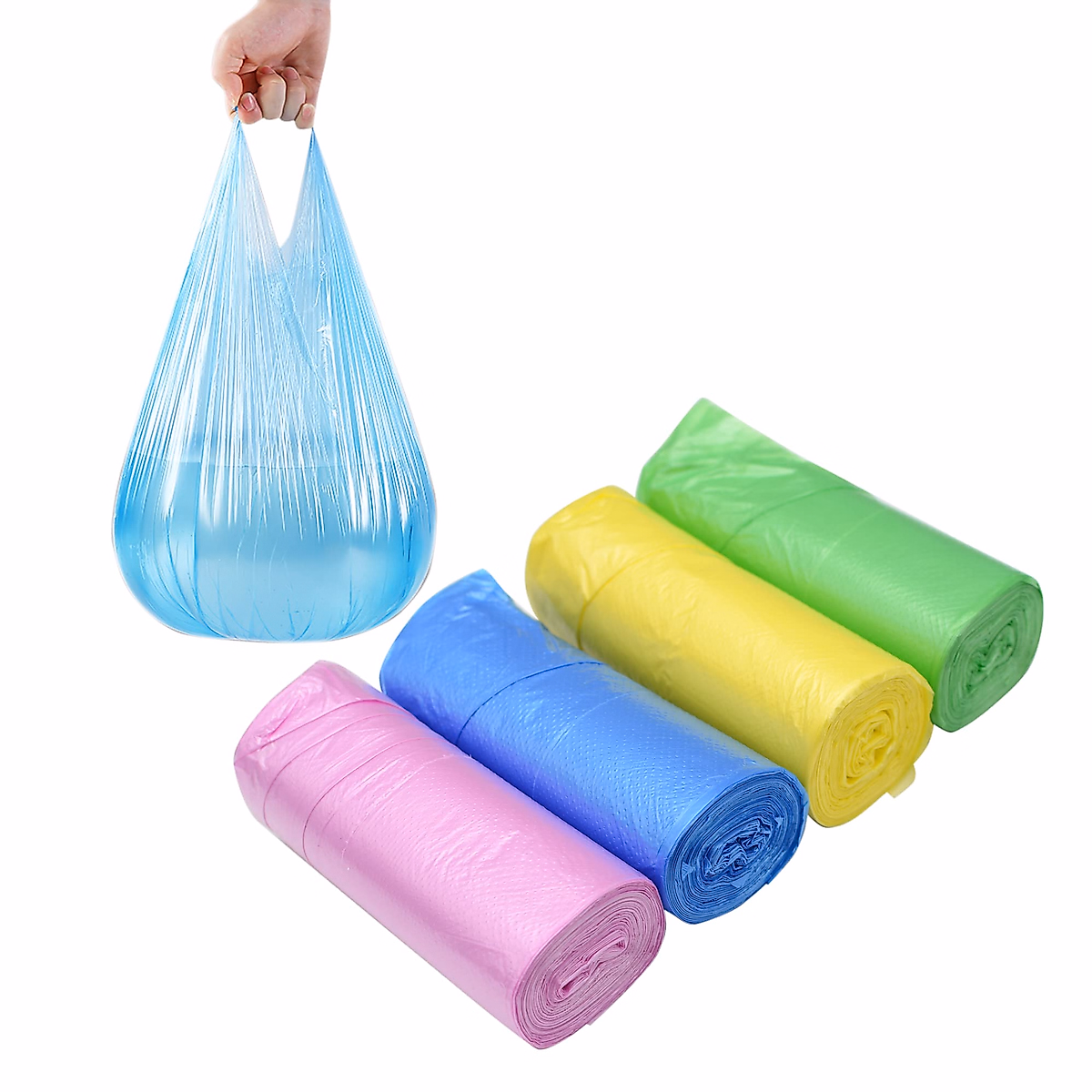 4 GALLON Bathroom Trash Bags, 4 Rolls/100 Counts Small HANDLES Garbage Bags for Office, Bathroom Wastebasket Waste Bin Colorful Portable Rubbish Bags (100)
