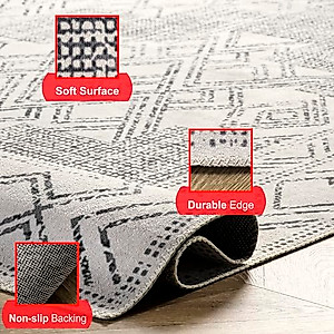 nuLOOM Mia Machine Washable Geometric Medallion Ultra Thin Area Rug, 8' x 10', Light Grey