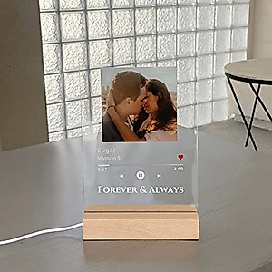 Custom Acrylic Song Plaque, Personalized LED Album Cover Music Plaque with Photo Custom Text Gift for Him, Engagement Gifts, Couples Gift