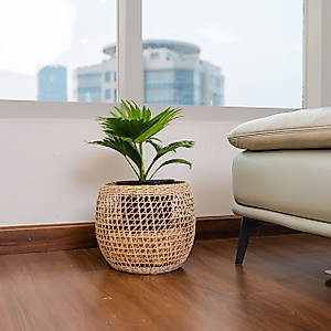 LilaCraft Set 2 Woven Seagrass Lanterns, Boho Wicker Lantern with Round Shape, Decorative Seagrass Candle Holders, Wicker Pendant Light Shade for Kitchen Dinning Room Bedroom