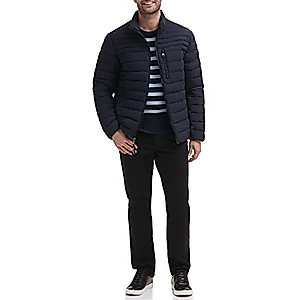 Calvin Klein Men's Lightweight Water Resistant Packable Down Puffer Jacket (Standard and Big & Tall), Navy, Medium