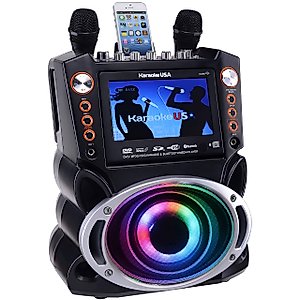 Karaoke USA GF946 GF946 DVD/CD+G/MP3+G Bluetooth 35-Watt Karaoke System with 7-Inch TFT Digital Color Screen, LED Lights, HDMI Output, and 2 Microphones (Black)