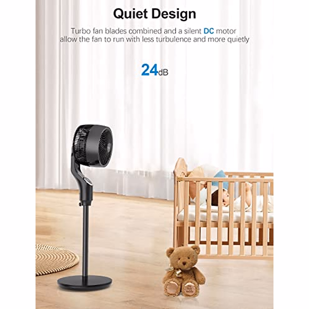 Pedestal Fan for Bedroom,VCK 42“ Standing Floor Fan with 360° Oscillating Air Circulator,32 Speeds,4 Modes,24db Ultra Quiet DC Motor,24H Timer,Child Lock,Smart Remote Control for Home, Office, Indoor