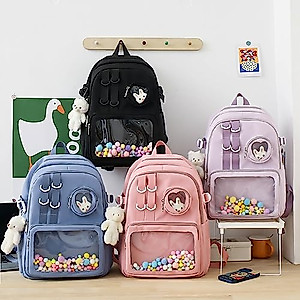 TomnuK Kawaii Backpack with Kawaii Bear Pandent (Purple)