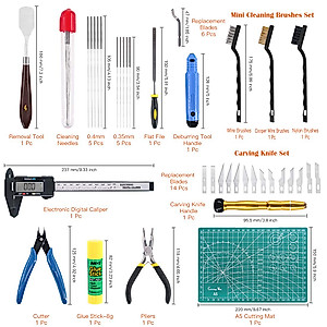 Rustark 42 Piece 3D Print Tool Kit Includes Debur Tool, Cleaning and Removal Tool with Storage Bag, 3D Printer Tool Set for Cleaning, Finishing and Printing 3D Prints
