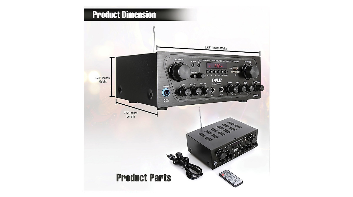 Pyle Upgraded 2-Channel Bluetooth Karaoke Amplifier - Compact & Powerful