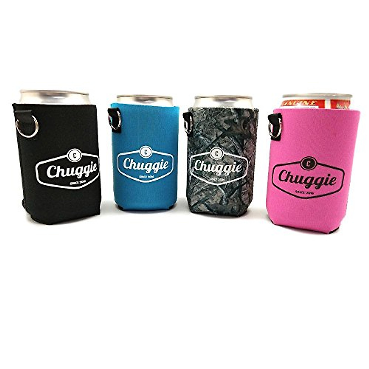 Beer Can Chuggie With Two Pockets, Holds Phone, Keys and Accessories, 3mm Thick Neoprene (Assorted, 4 Pack)