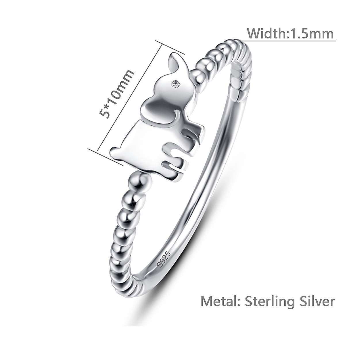 AVECON Women Fashion Rings 925 Sterling Silver Elephant Rings 925 Sterling Silver Animal Rings for Women Comfort Fit Size 7