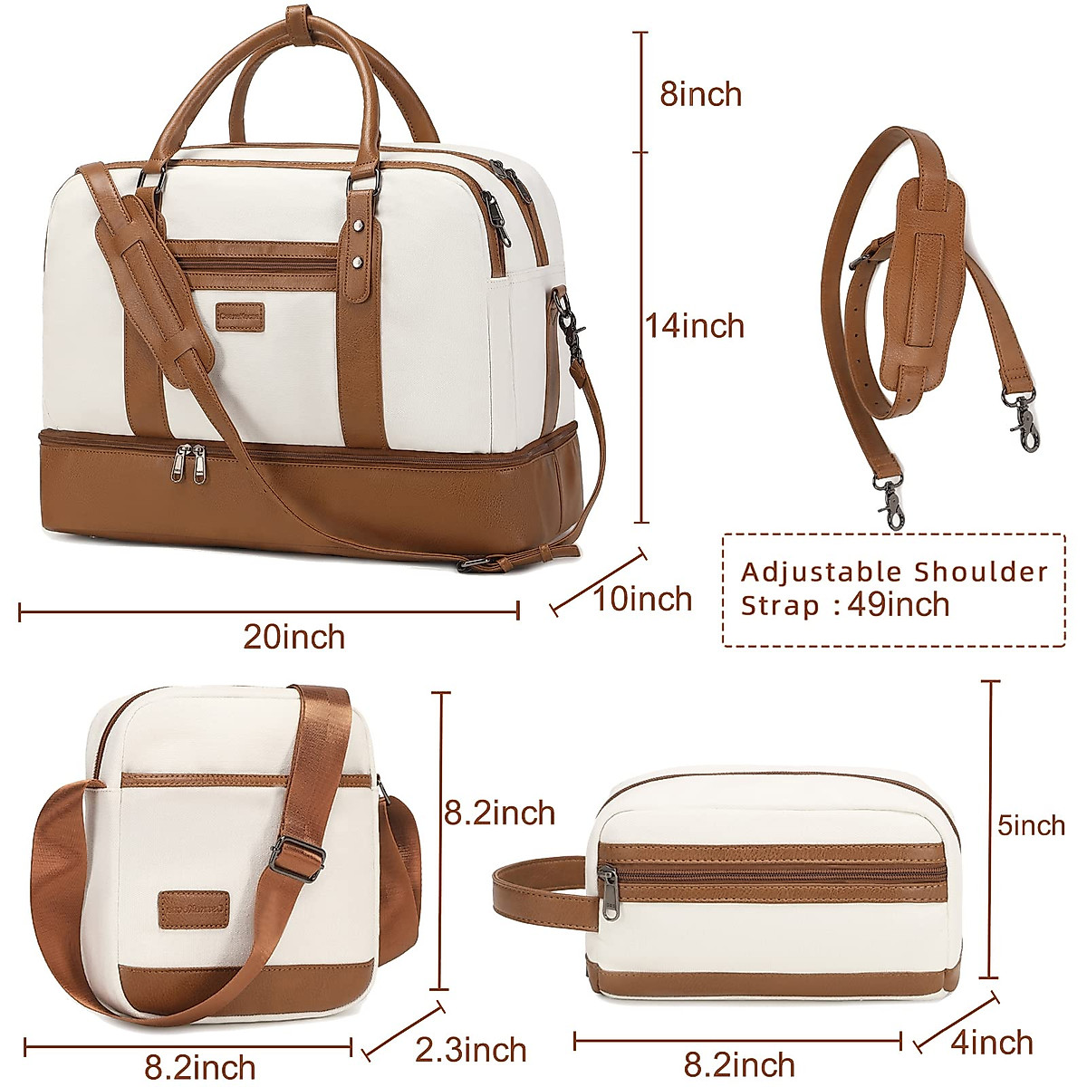 Enoshi Luggage Overnight Bag for Women Canvas Travel Duffel Weekender Bag Shoe Compartment Three-Piece