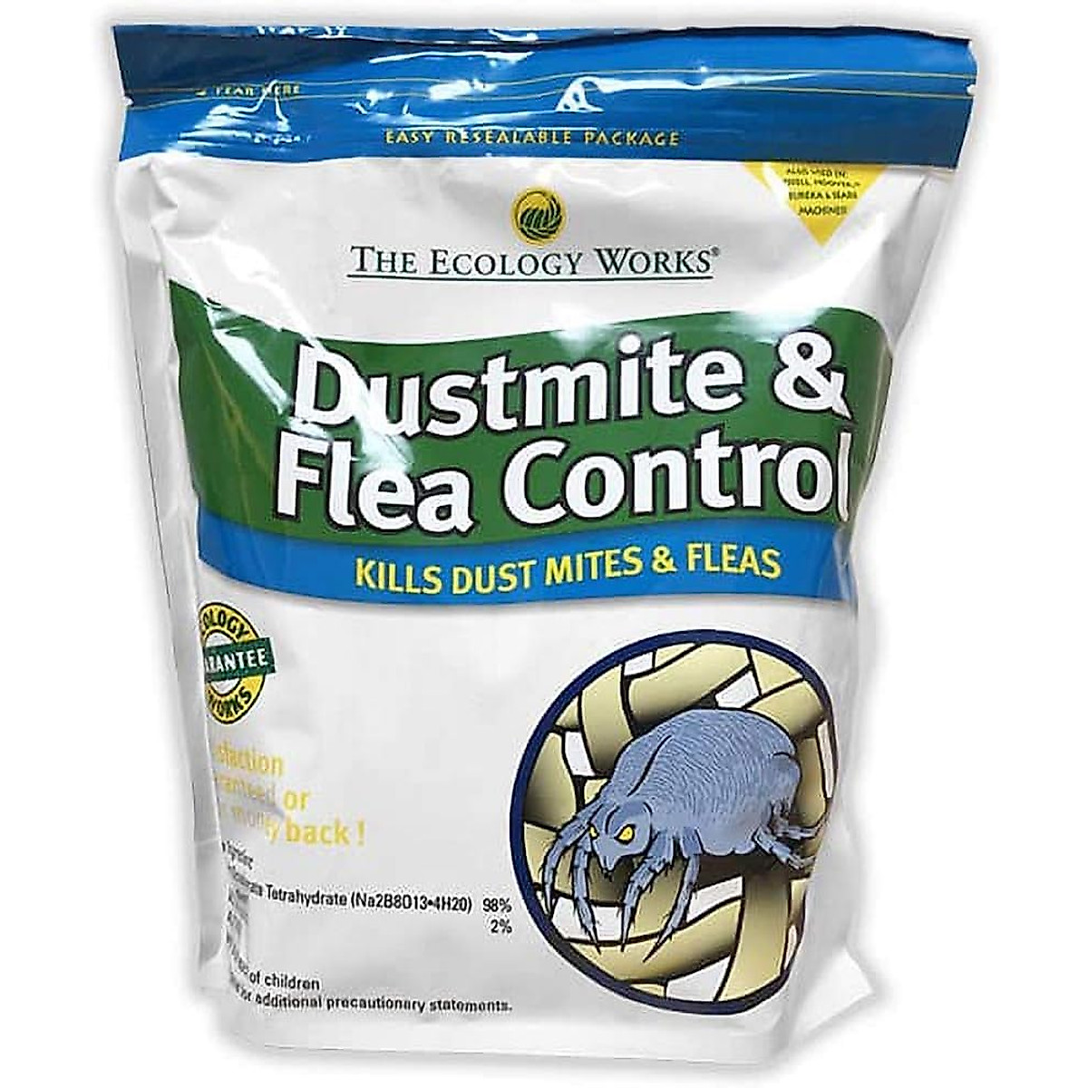 The Ecology Works - Dust Mite and Flea Control Powder (2lb) - Eliminate Dust Mites, Fleas & Reduce Allergies, Gentle Hypoallergenic Formula for Fabric, Furniture, Pet Beds & More