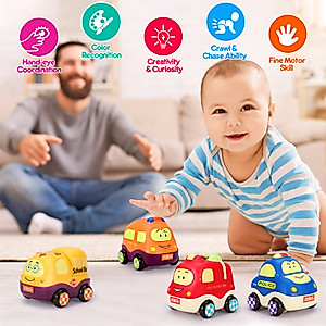 Baby Toy Cars for 1 2 3 Year Old Boys Girls Pull Back Car Cartoon Truck Toys for Toddler 1-3 School Bus Police Car Fire Engine Baby Toy 12-18 Months Xmas Gifts for 1 2 3 Year Old Boy Girl Outdoor Toys