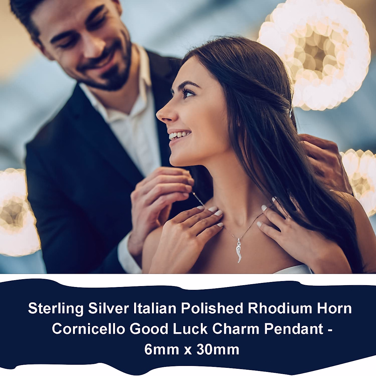 Sterling Silver Italian Polished Rhodium Horn Cornicello Good Luck Charm Pendant - 6mm x 30mm - Italian Horn Necklace for Women Men - Protection Charm