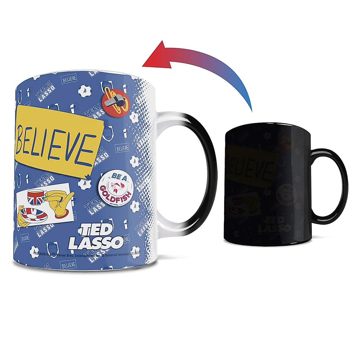 Morphing Mugs Ted Lasso – I Believe in Believe – TV Show Graphics and Icons – One 11 oz Color Changing Ceramic Mug – Image Revealed When HOT Liquid Is Added!