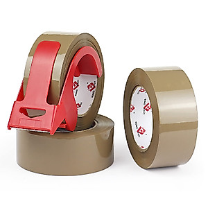 BOMEI PACK 3 Pack Heavy Duty Brown Packing Tape with Dispenser, 2.6 mil, 1.88 inch x 110 Yards, Brown Tape Refills for Industrial Shipping Box Packaging Tape for Moving, Office, & Storage