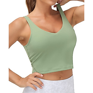 Women’s Longline Sports Bra Wirefree Padded Medium Support Yoga Bras Gym Running Workout Tank Tops (Light Green, Medium, m)