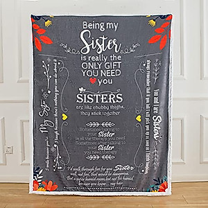 Funny Sister Blanket Birthday Gifts | Luxurious Sister Blanket with Loving Messages for Sister Birthday Gifts | Snuggly Soft Fleece Blanket Sister Gifts from Sister | 50" X 60" (Sherpa Fleece, Grey)