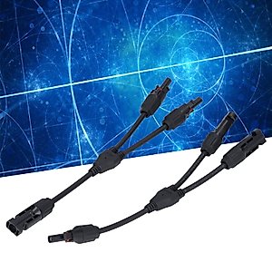 Solar Connector y Branch Parallel Adapter Cable Cord, 2 to 1 Panel Connector Plug Tool Kit, 2 Side Built in Lock, Brass PPO Material Waterproof for Photovoltaic System