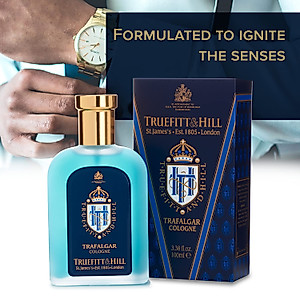 Truefitt & Hill Luxury Cologne - Trafalgar - Premium Long-Lasting Spice and Wood Men's Fragrance Presented in a Beautifully Etched Traditional Atomizer Bottle - 3.38 oz
