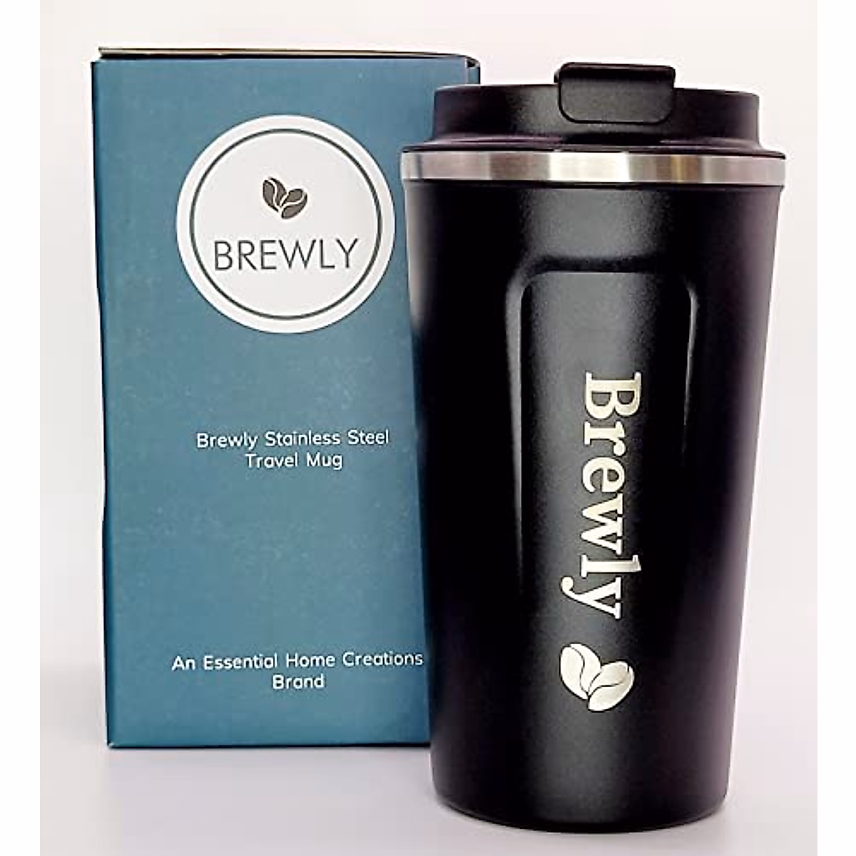 Brewly 17 oz Stainless Steel Vacuum Insulated Tumbler - Coffee Travel Mug Spill Proof Lid - Great for Coffee or Tea - Black, US Based Brand (Black)