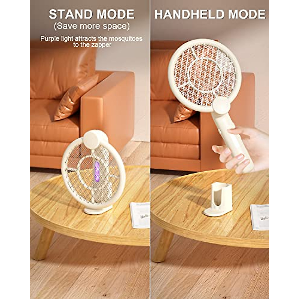 AICase 2 in 1 Foldable Portable Bug Zapper Racket,Rechargeable Fly Swatter with Trap Light,Compact Electric Zapper Indoor and Outdoor Use for Bedroom/Kitchen/Backyard/Porch…