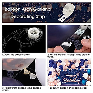Rubfac Navy Blue and Rose Gold Birthday Birthday Decorations Happy Birthday Backdrop with 70pcs Navy Blue Rose Gold and White Balloon GarlandPhoto Backdrop Background for Birthday Party Decorations