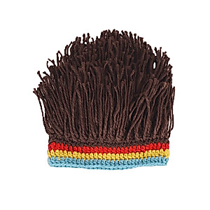 Men Knit Hat with Hair Boys Funny Handmade Knitting Winter Hat Beanie Rasta Hat with Dreadlocks (B-Brown)