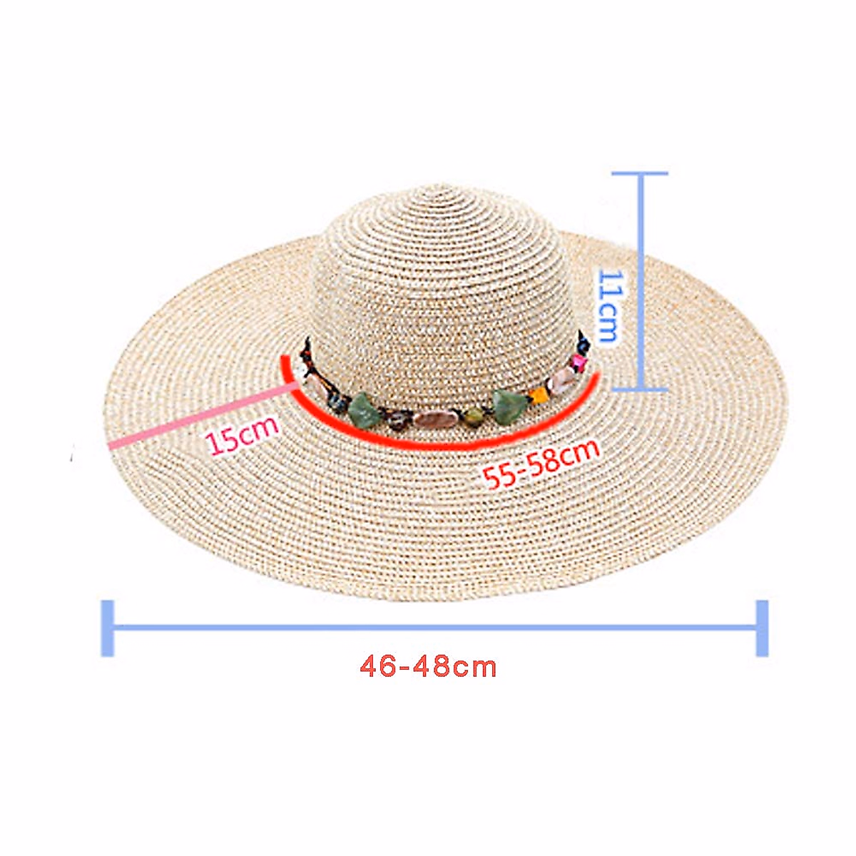 Women's Wide Brim Sun Protection Straw Hat,Folable Floppy Hat,Summer UV Protection Beach Cap (Chain-Beige)