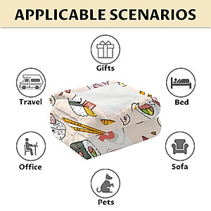 Custom Sushi Blanket for Girls - 40x50 Inches Flannel Blankets with Name - Soft Fuzzy Plush Throws Gift - Beige Funny Throw Blanket for Couch, Sofa