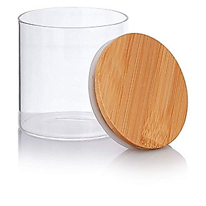 JUVITUS 8 oz Clear Glass Borosilicate Jars with Bamboo Lid (4 Pack) Microwave and Dishwasher Safe