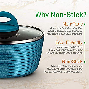 NutriChef Kitchenware Pots&Pans Stylish Cookware, Non-Stick Coating Inside&Outside+Heat Resistant Lacquer, Light Gray Inside and Green Outside(12-Piece Set), One Size, Teal