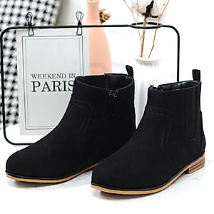 LseLom Girls Chelsea Boots Ankle Boots for Girls with Zipper Short Suede Booties Fashion Boots for Toddler/Little Kids Black US 8