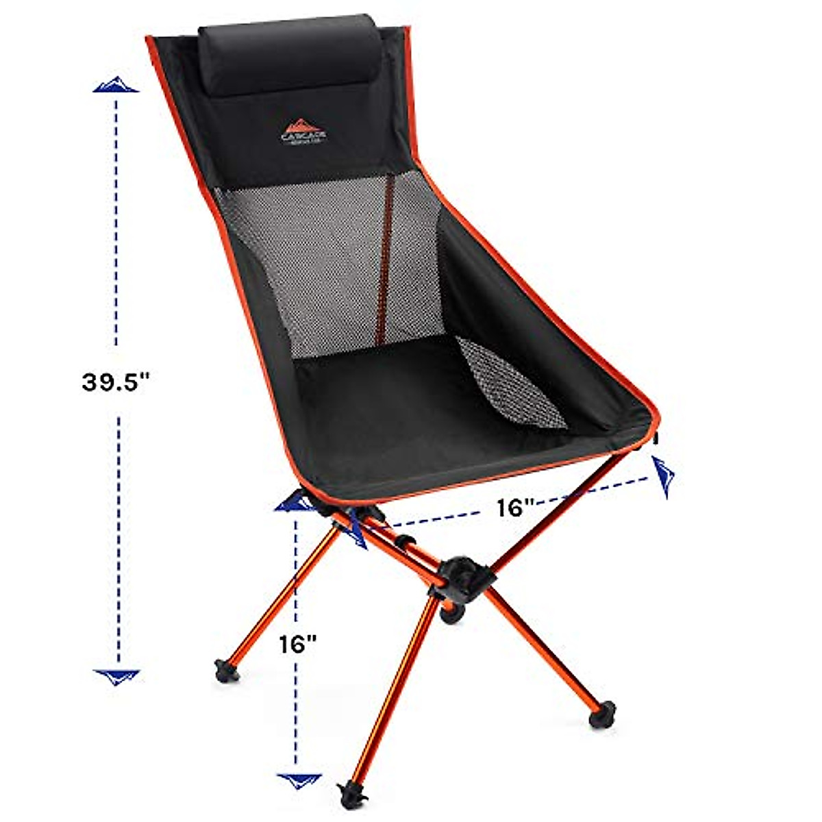 Cascade Mountain Tech Outdoor High Back Lightweight Camp Chair with Headrest and Carry Case - Black