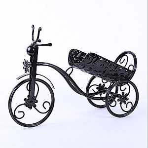 CdyBox Wrought Iron Wine Holder/Rack Bike Shape Tricycle Art Home Décor (Black)
