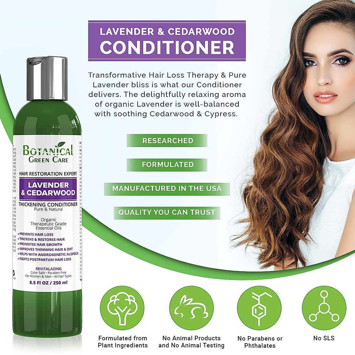 Botanical Green Care 'Lavender & Cedarwood' CONDITIONER - Thickening, Hair Growth, Strengthening Conditioner for Thinning Hair. Color Safe