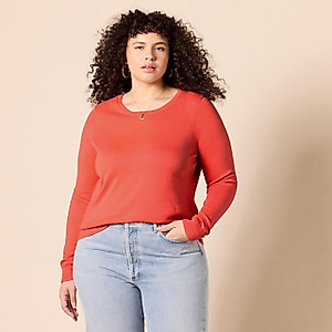 Amazon Essentials Women's Long-Sleeve Lightweight Crewneck Sweater (Available in Plus Size), Coral Pink, Large