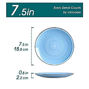 vancasso Bonita Blue Salad Plate Set of 6, 7.5 Inch Ceramic Dinner Plate, Dishwasher and Microwave Safe