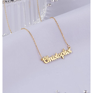 XanmegoJewelry 14K Gold Personalized Name Necklace - Custom Name Necklace with 18 Font Styles - Gold Figaro, Rolo or Cable Chain - Custom Bridesmaids Gifts