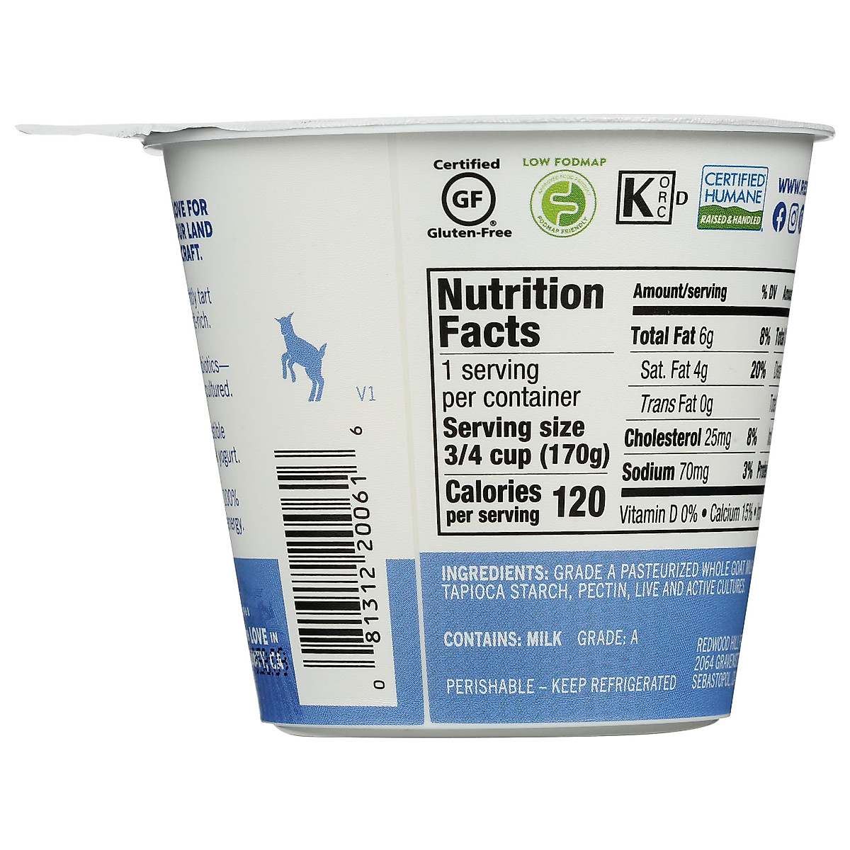 Redwood Hill Farm, Goat Milk Yogurt, Plain, 6 oz