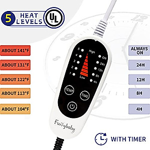 PUPPY LOVE Pet Heating Pad, Waterproof Dog Heating Pad Mat for Cat with 5 Level Timer and Temperature, Pet Heated Warming Pad with Durable Anti-Bite Tube Indoor for Dog Cat (12" Round)