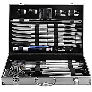 30 Piece BBQ Grilling Gift Set - Professional Grade Stainless Steel Barbecue Grill Tool Set with Aluminum Storage Case - Includes 4-in-1 Spatula Turner, Tongs and Many Other BBQ Grilling Accessories